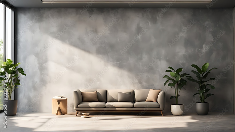 Living Room with Premium Rich Beige Accent Chair and Gray Plaster ...