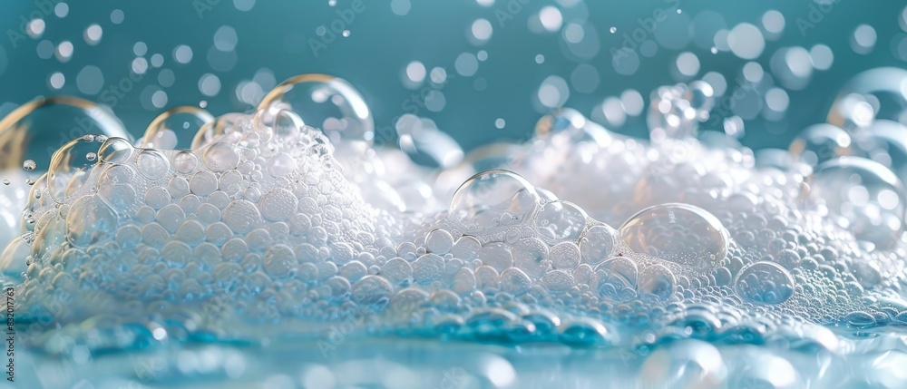High-resolution image of frothy detergent bubbles in a washing machine ...