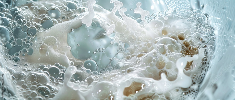High-resolution image of frothy detergent bubbles in a washing machine ...