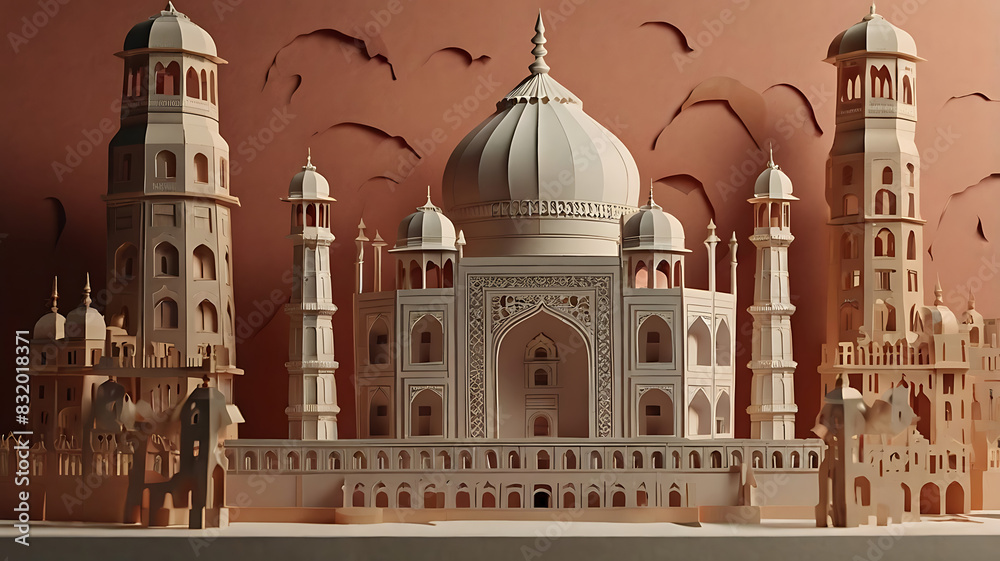 3D Template for Indian theme cards with taj mahal and Indian monuments ...