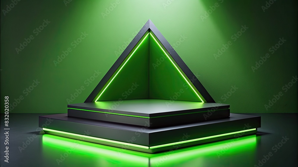 Green triangle platform with illuminated edges creating a modern, sleek ...