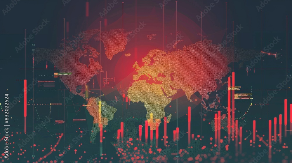 Flat design animation depicting global market collapse, front view ...