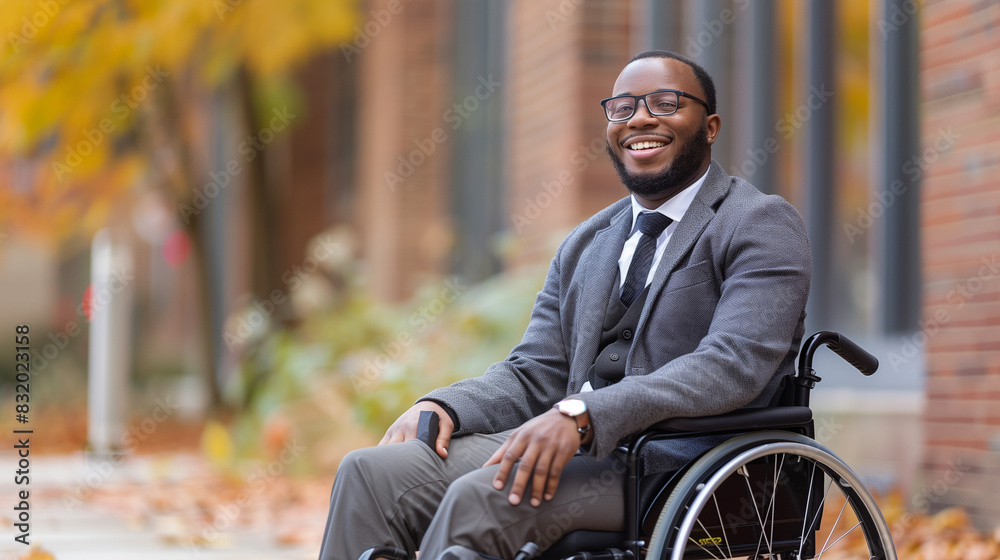 Inclusive image showing a happy smiling black African American disabled ...
