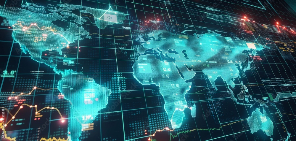 Global markets overview with dynamic financial data overlaying a ...