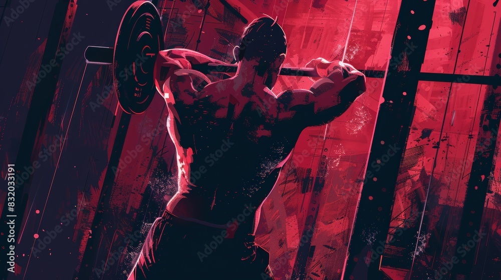 Powerful abstract artwork depicting a weightlifter in training ...