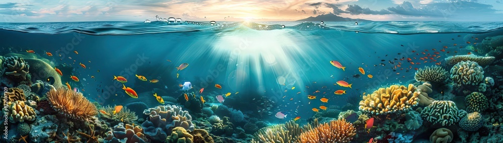 An enchanting scene of the ocean's surface meeting the underwater world ...