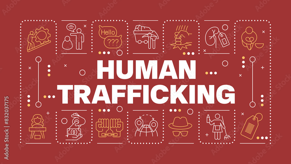 Human trafficking red word concept. Forced labour. Modern slavery ...