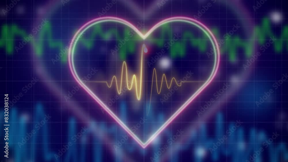 Neon heartbeat on tech background. 4k seamless loop animation.Heartbeat ...