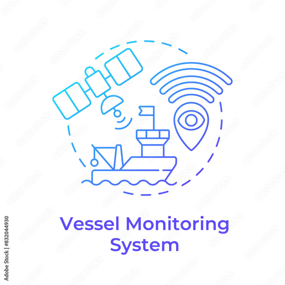 Vessel monitoring system blue gradient concept icon. Tracking satellite ...