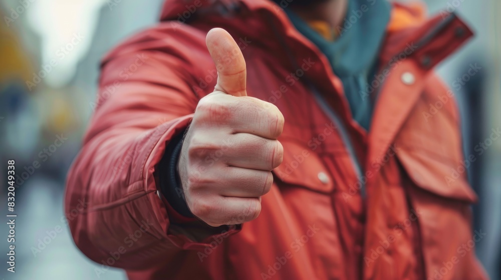 Man giving a thumbs up in a cropped photo to express approval Stock ...