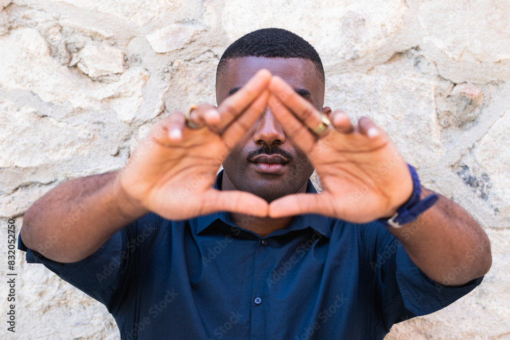 Detail of wide open hands together in the front. Unrecognizable african ...