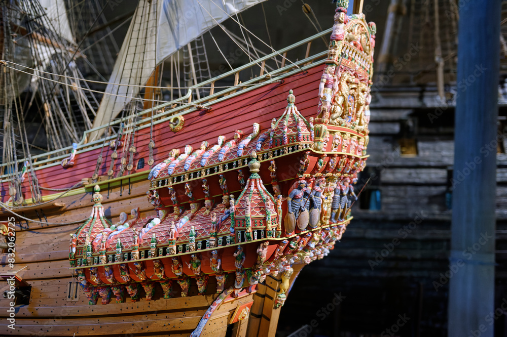 Stockholm, Sweden; painted model of the stern and port side sculptures ...