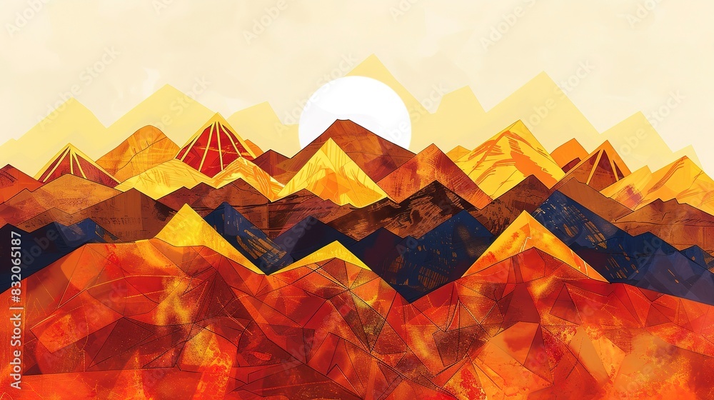 Sunbaked mountains artwork flat design front view heatwave effects ...
