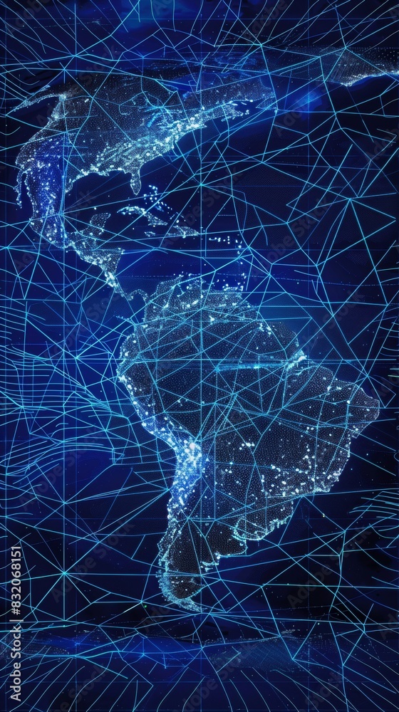 Global network map in blueprint style, major data centers marked, fiber ...