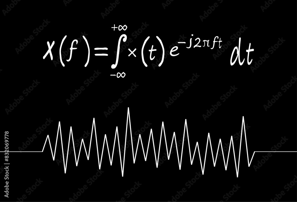 Fourier Transform Formula And Vibration Drawing With Handwriting On Chalkboard Stock