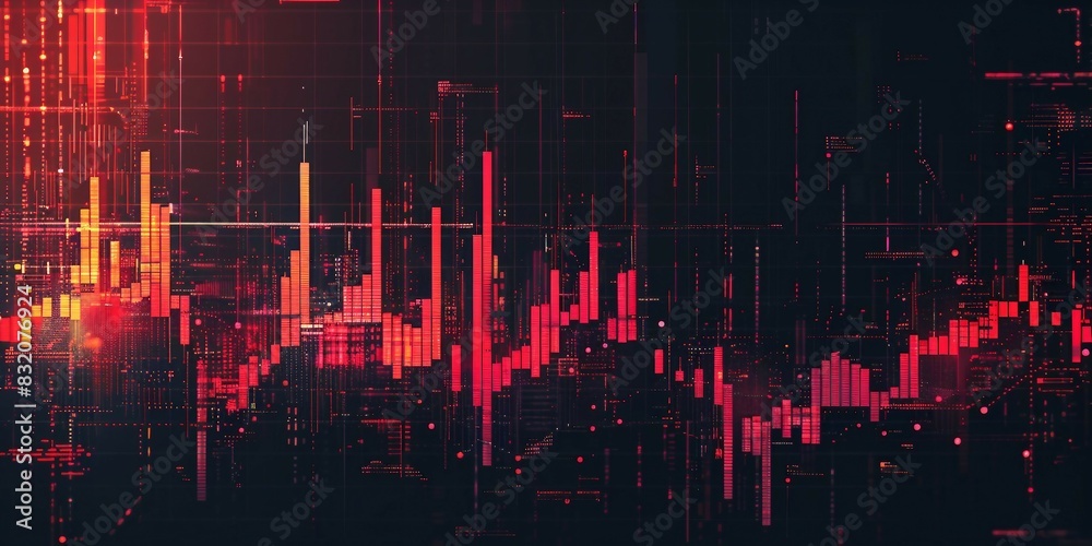 candlestick chart background with grid lines and financial symbols ...