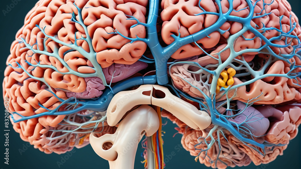 Zoomed-in view of a cross-section of the human brain, revealing the ...