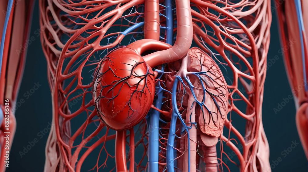 Detailed display of human circulatory system models, illustrating the ...