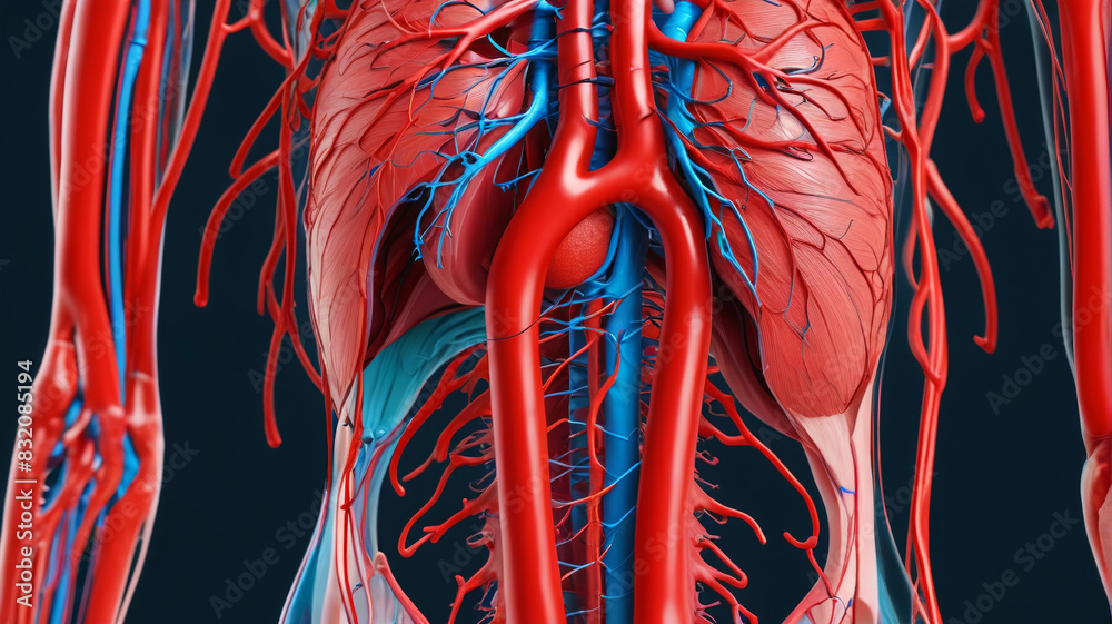 Detailed display of human circulatory system models, illustrating the ...