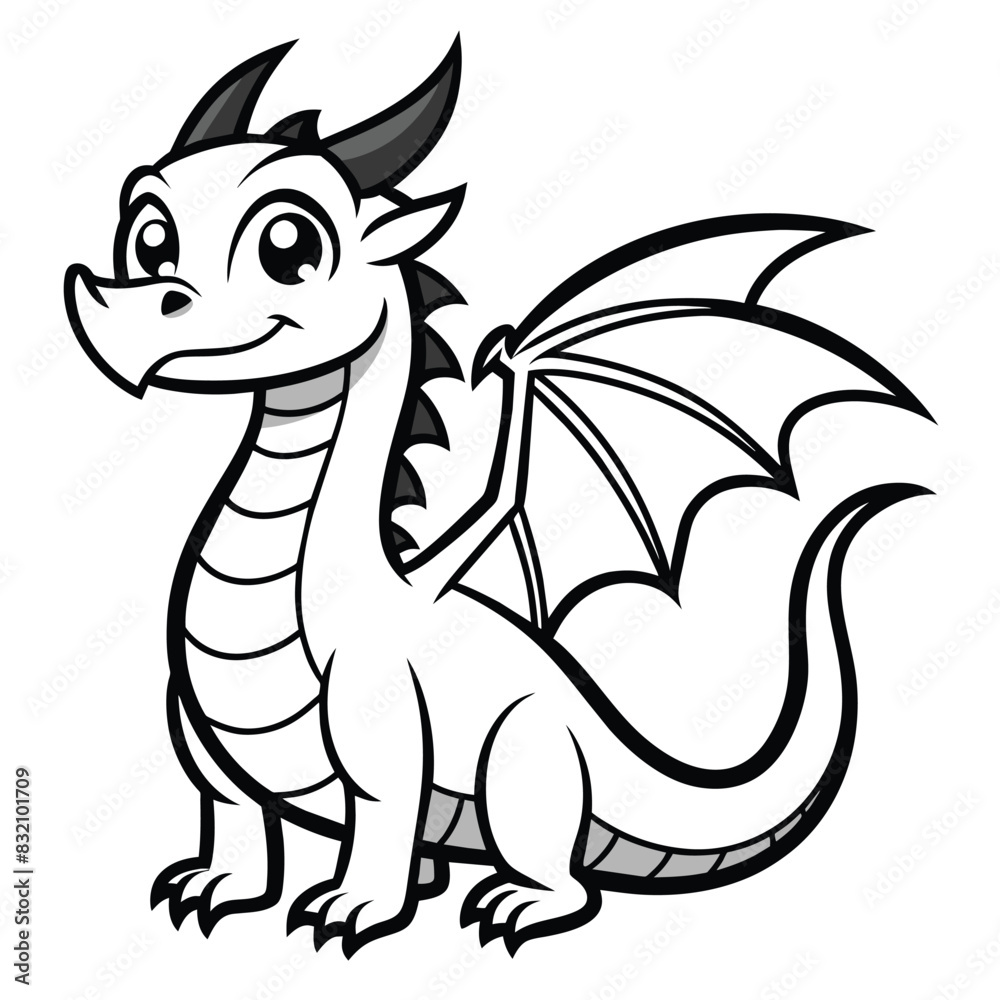 Solid black outline Cartoon dragon outlines for coloring vector vector ...