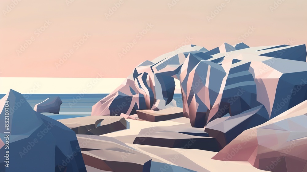 Bouldered slopes vector art flat design front view natural architecture ...