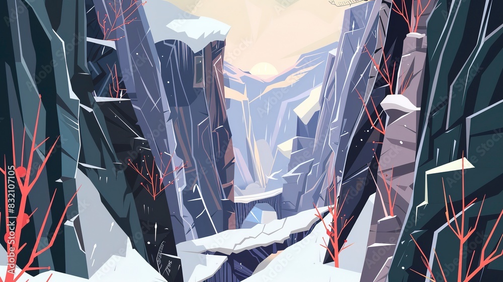 Stone ridges artwork flat design front view wilderness exploration ...