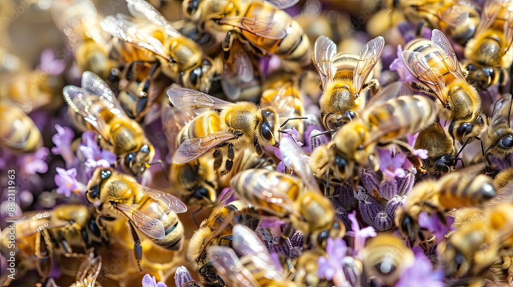 Honey bees swarm around flowering lavender bush. Honey, bees in the ...