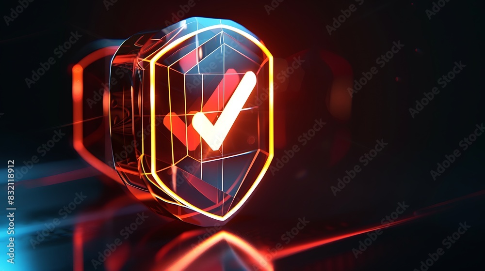 3D rendering illustration of a glowing red and orange check mark inside ...