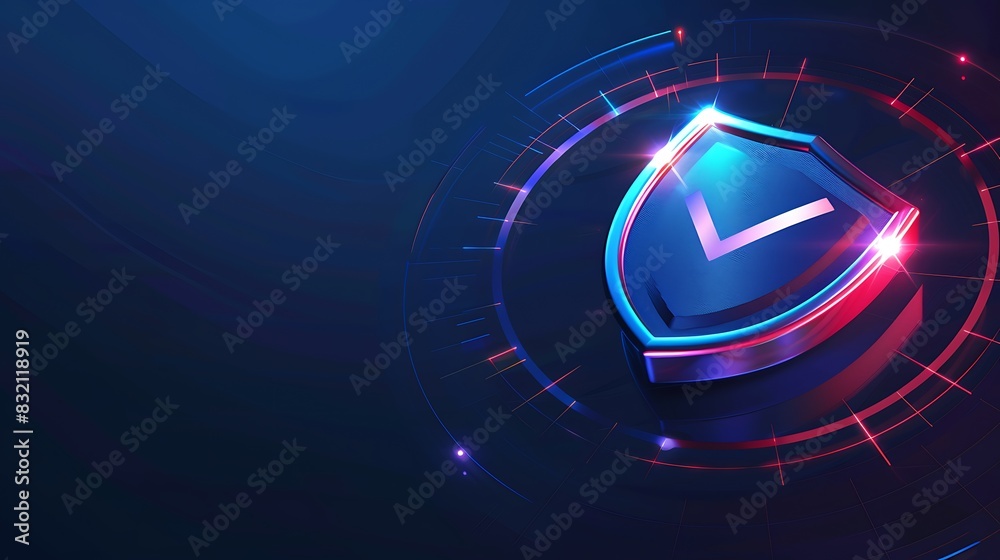 3D rendering blue and red glowing shield with check mark on futuristic ...