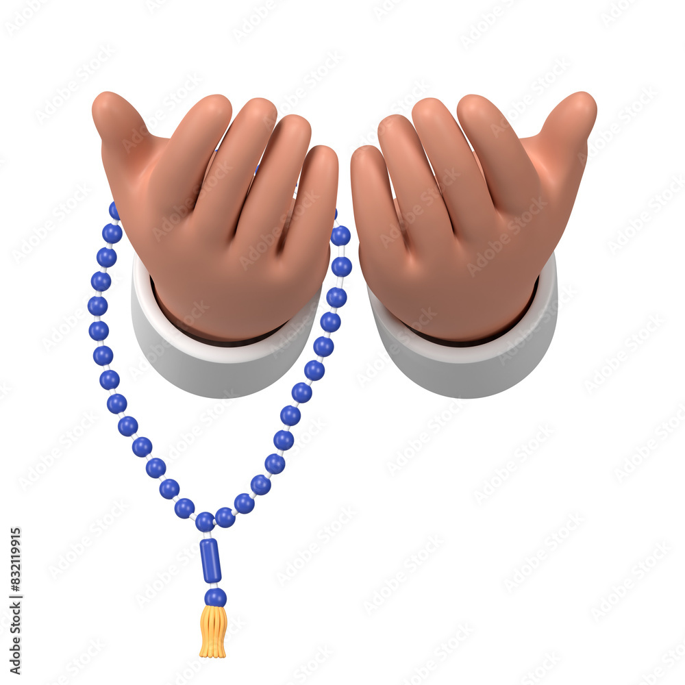 Praying hands png 3D clipart, Islamic prayer beads on transparent ...