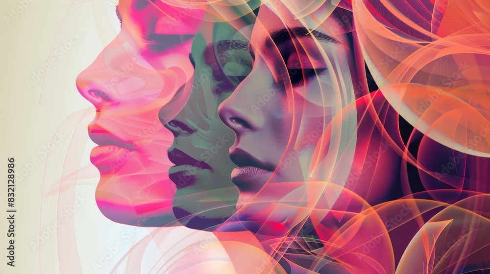 Stylized, artistic representation of a woman's face with a surreal ...