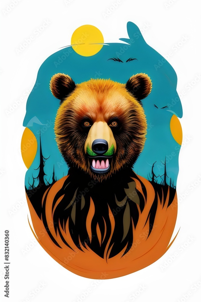 an illustration of an evil bear, grizzly bear, black bear, brown bear ...