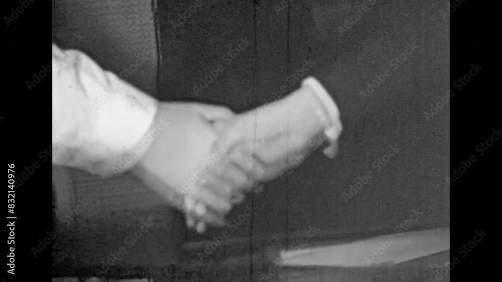 Archive film, agreement business man handshake, close up. Man shaking ...