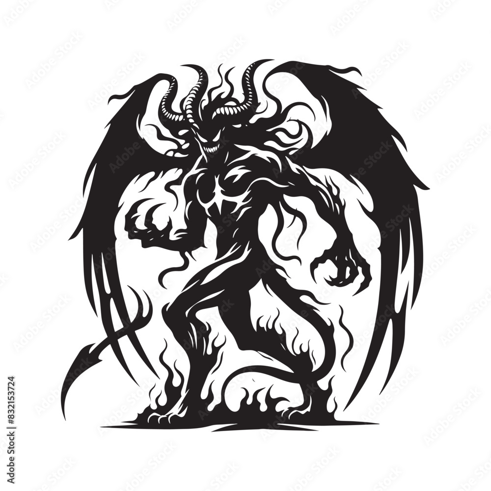 Striking demon silhouette featuring bold and dark lines for a dramatic ...