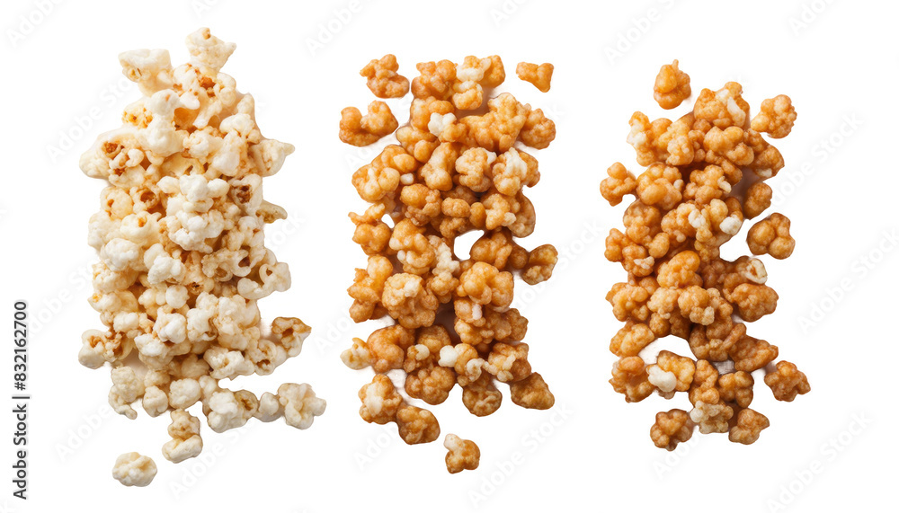 Assorted popcorn varieties on a white background showcasing plain ...