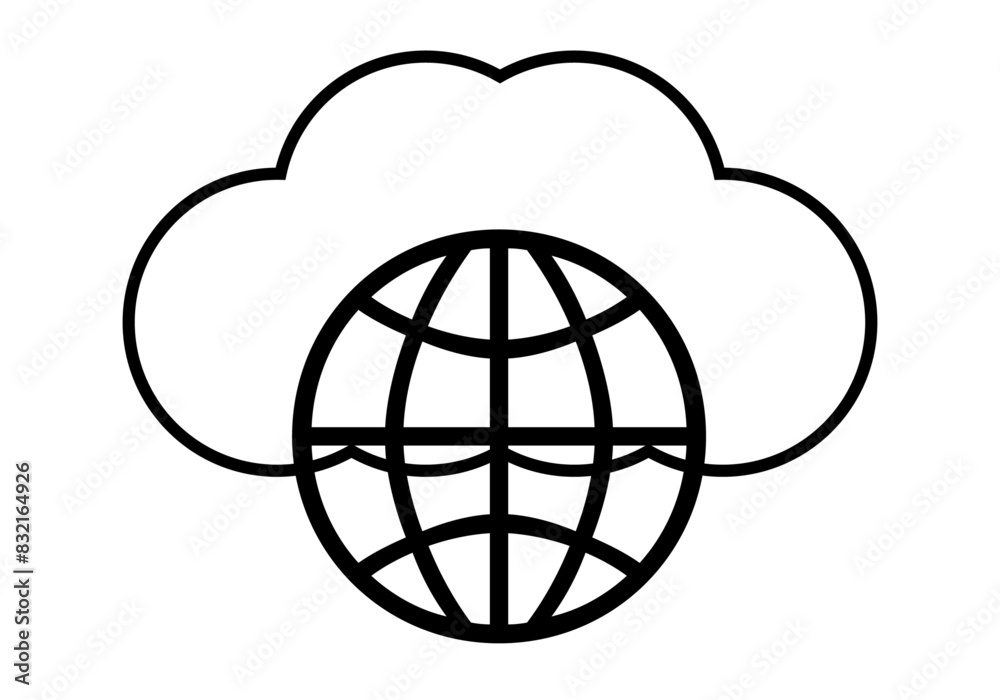 Icono negro de nube con símbolo de mundo de internet representando ...