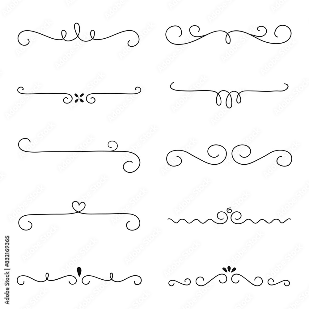 Classy scroll divider png, clipart doodle style ornament set Stock ...