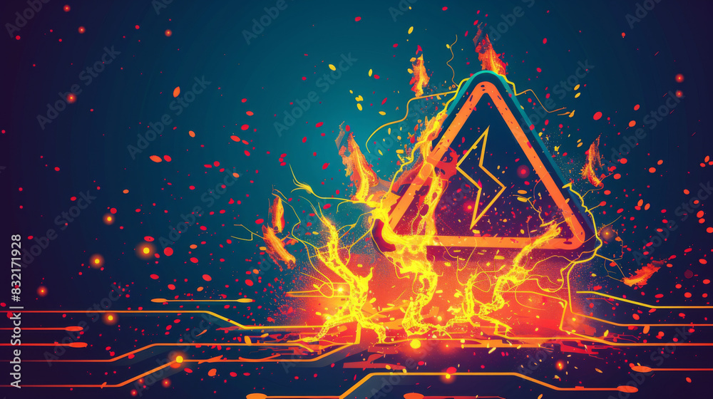 Warning sign with electric sparks, indicating high voltage and ...