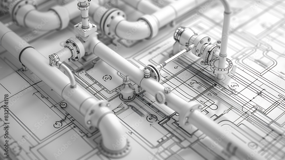 Technical drawings of pipe layouts and connections. 素材庫相片 | Adobe Stock