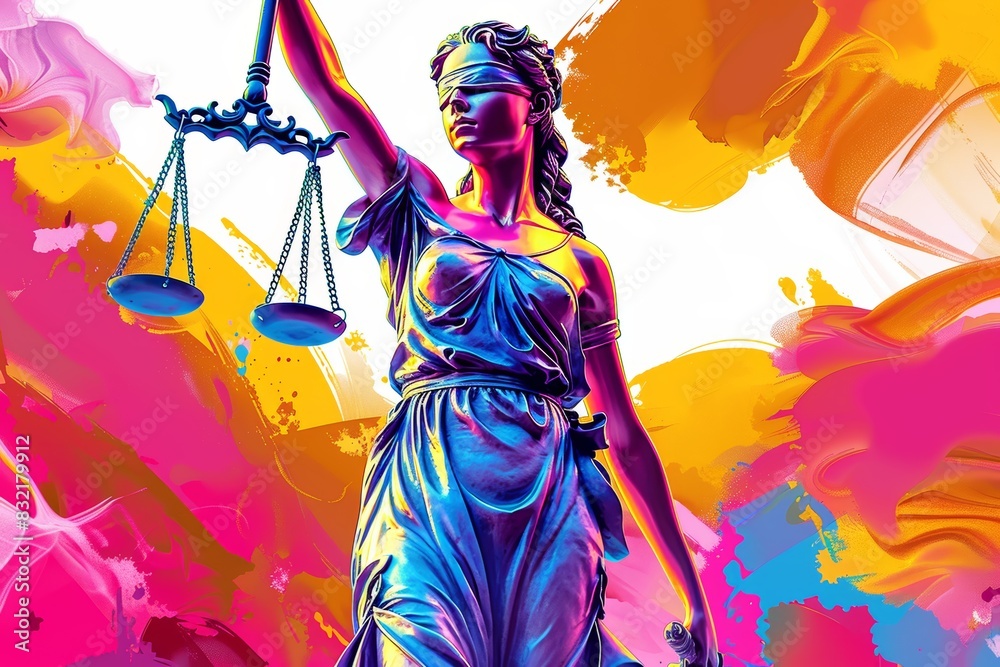 Pop art style depiction of Lady Justice with vibrant colors, isolated ...