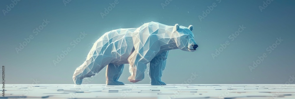 Powerful low poly bear visualization standing powerfully in an arctic ...