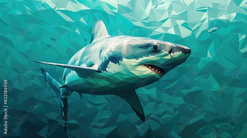 Silently Gliding Low Poly Shark Representation Swimming Through a ...