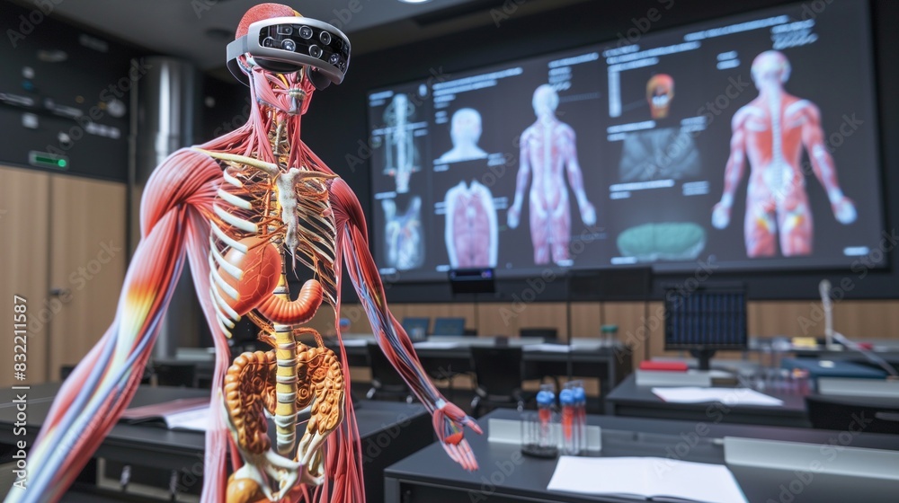 A biology classroom equipped with AR goggles that display detailed ...