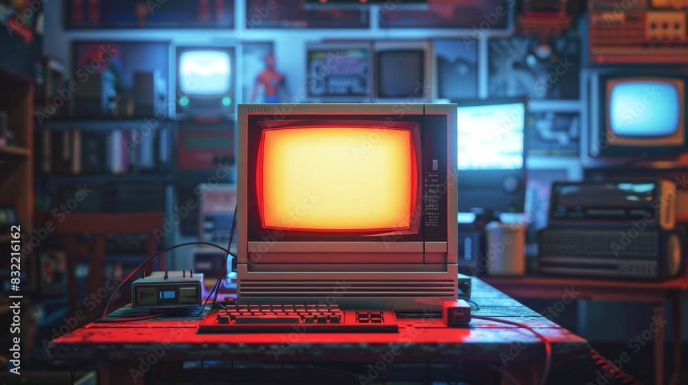 Classic game console startup screen, CRT TV background, high detail ...