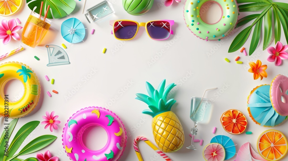 Summer Splash: Colorful Pool Party Frame on White Background Stock ...