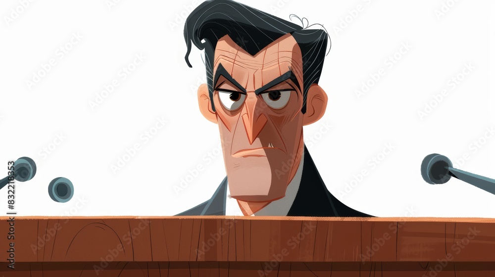 Cartoon villain on the witness stand, isolated white background, high ...