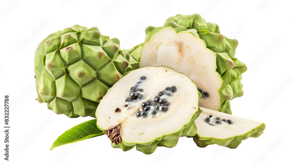 Sugar Apple, Custard apple, Thai Annona, or cherimoya fruit with slices ...