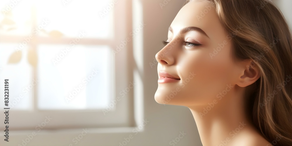 Profile of young woman with prominent aquiline nose. Concept Portrait ...
