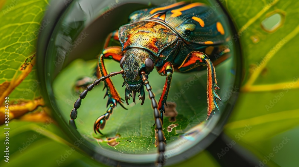 Science research, study, and entomology in nature garden with ...