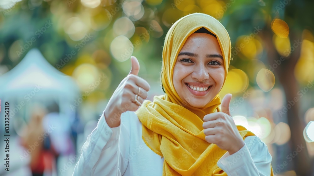 Happy, relaxed, and successful Indonesian Muslim woman in metropolis ...